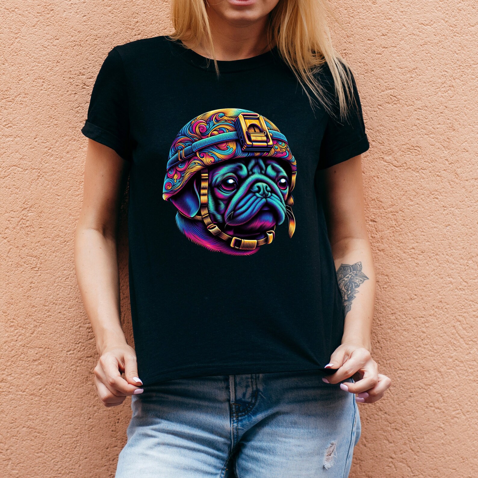 Psychedelic Pug Tee-special Forces Pug Shirt-colorful Pug Tee-ai Design ...