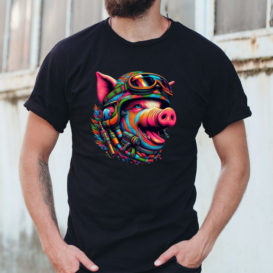 Psychedelic Pig Tee-special Forces Pig Shirt-colorful Pig Tee-ai Design ...