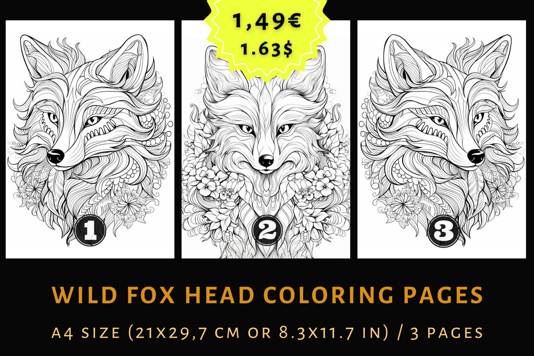 Wild Fox Head Coloring Pages - Etsy