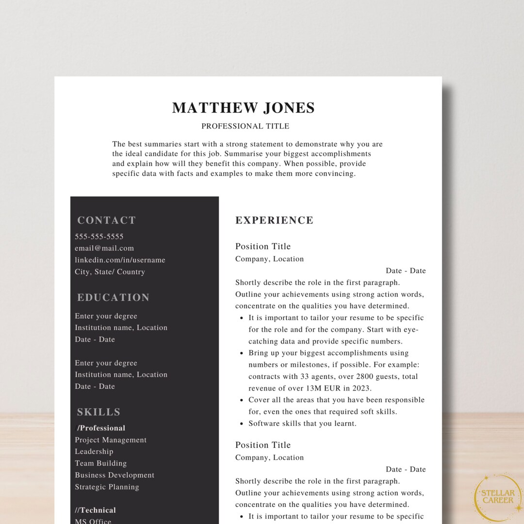 Professional Modern CV Template, Customisable Modern CV Template, Grey ...