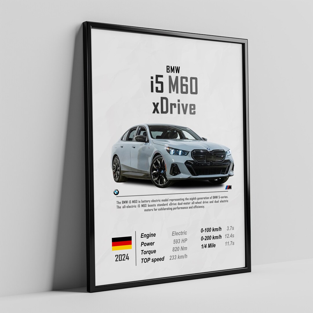 BMW I5 M60, BMW Poster, M60, Car Poster, Car Posters, Digital ...