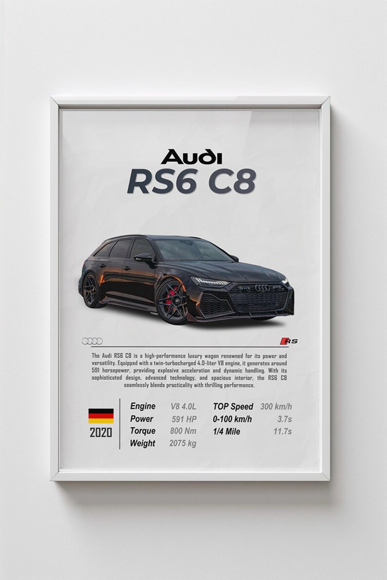 Audi RS6 Poster, Audi Poster, RS 6, RS6 C8, Light Theme, Digital Art ...