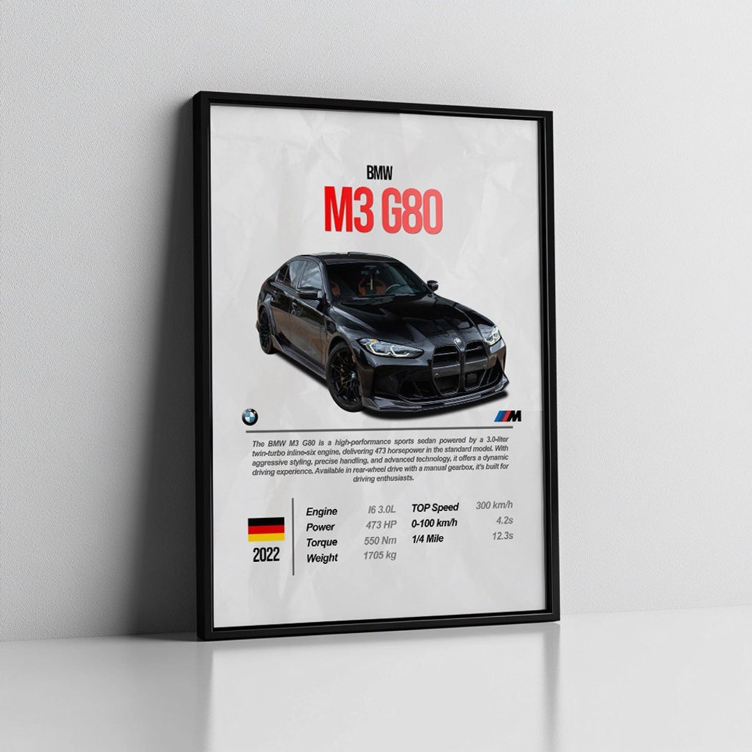 BMW M3 G80 Poster, BMW Poster, M3, Car Poster, Car Posters, Digital ...