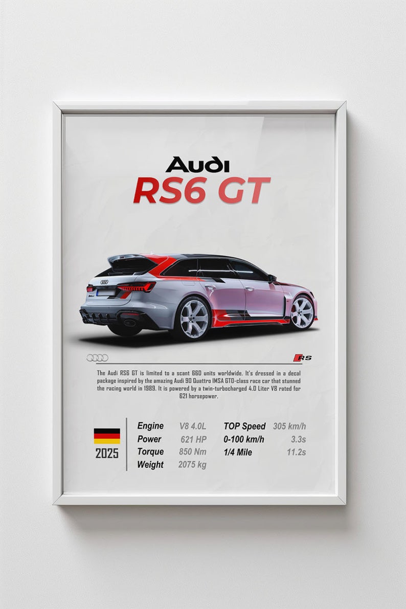 Audi RS6 Poster, Audi Poster, RS 6, RS6 GT, Light Theme, Digital Art ...