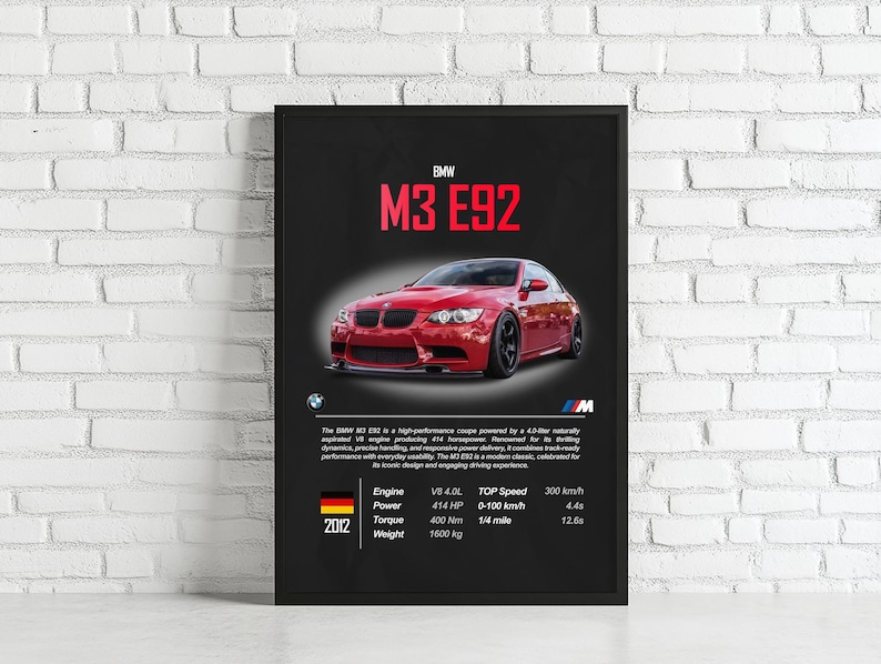 BMW M3 E92 Poster: Car Enthusiast Wall Art (digital Download) - Etsy