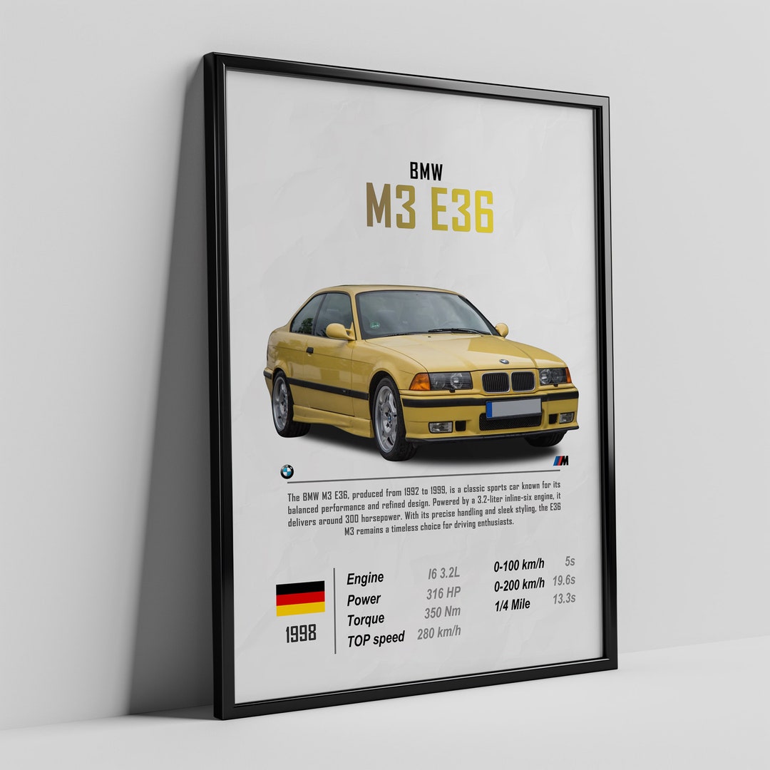 BMW M3 E36, BMW Poster, E36, BMW M3, Car Poster, Car Posters, Digital ...