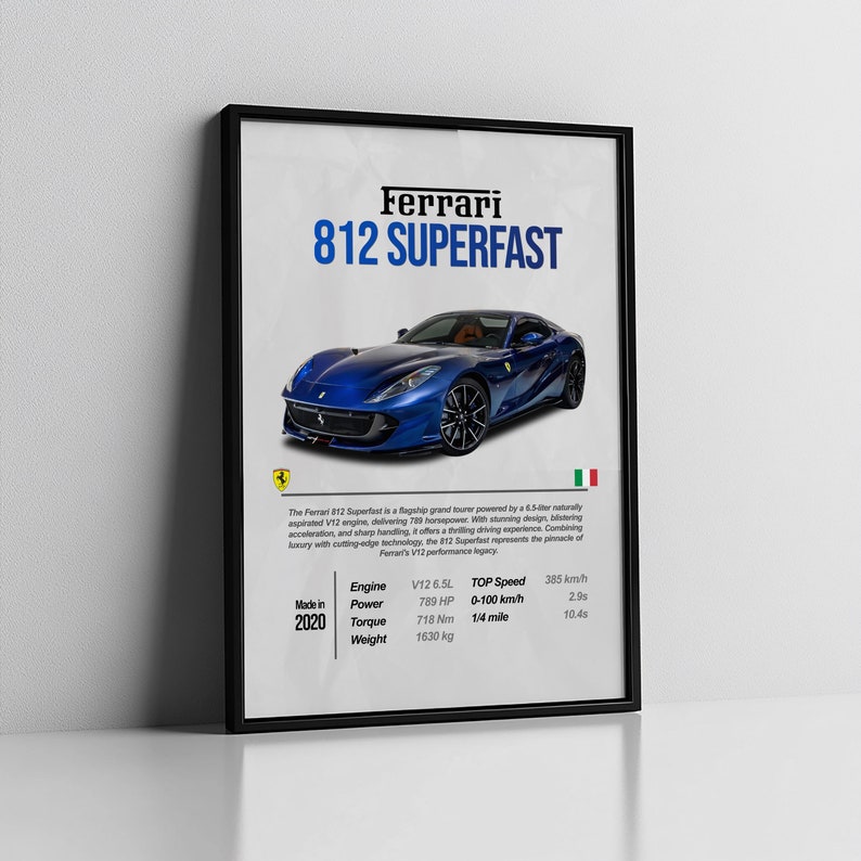 Ferrari 812 Superfast Poster, Ferrari Poster, Car Poster, Car Posters ...