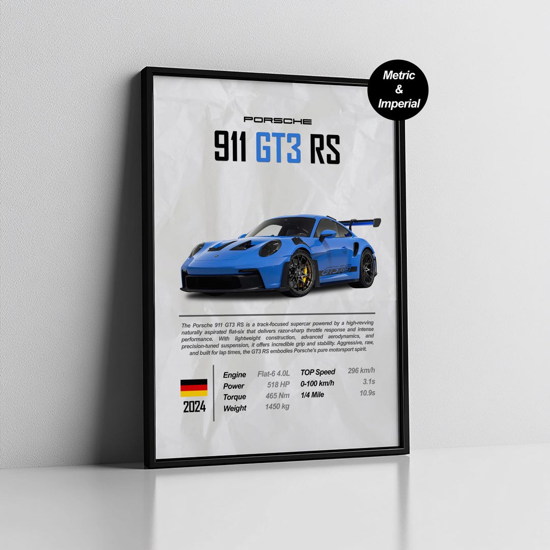 911 GT3 RS Digital Poster | Porsche GT3RS Artwork | Supercar Print ...