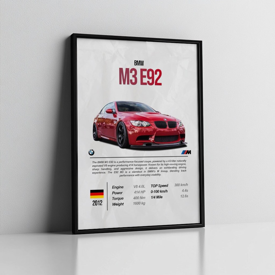 BMW M3 E92 Poster: Car Enthusiast Wall Art (digital Download) - Etsy