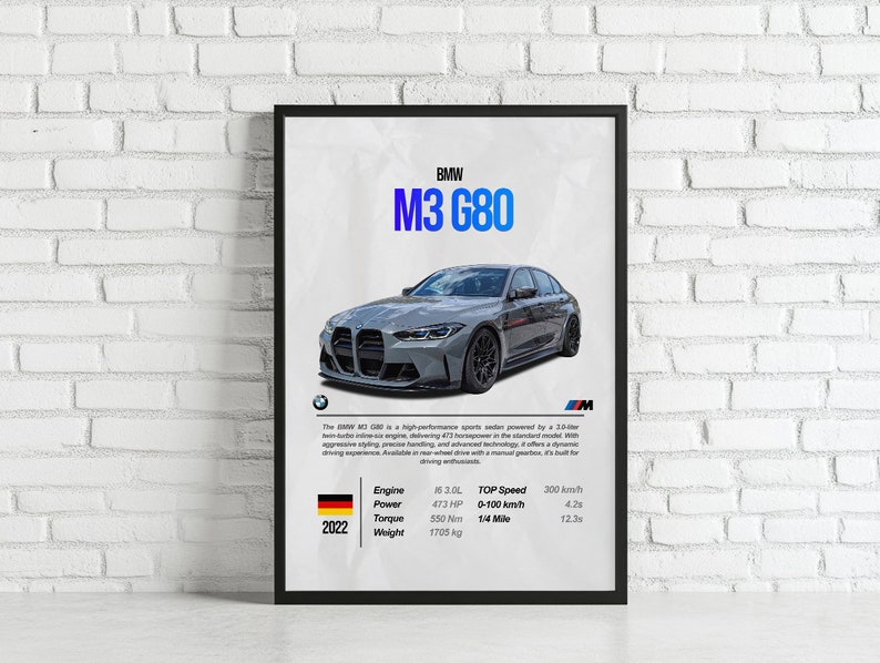 BMW M3 G80 Car Poster: Automotive Wall Art (digital Download) - Etsy