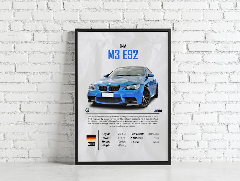 BMW M3 E92 Poster | V8 Performance Wall Art | BMW M3 Digital Download ...