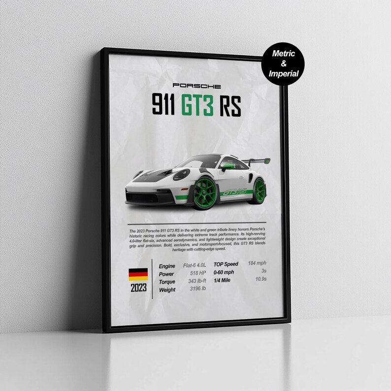 Porsche 911 GT3 RS Car Poster Set: Boys Room Decor | Car Wall Art ...