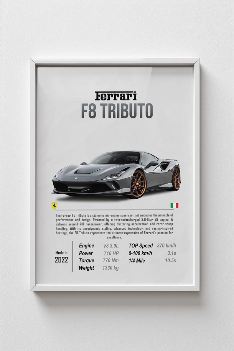 Ferrari F8 Tributo Poster, Ferrari Poster, Car Poster, Car Posters ...