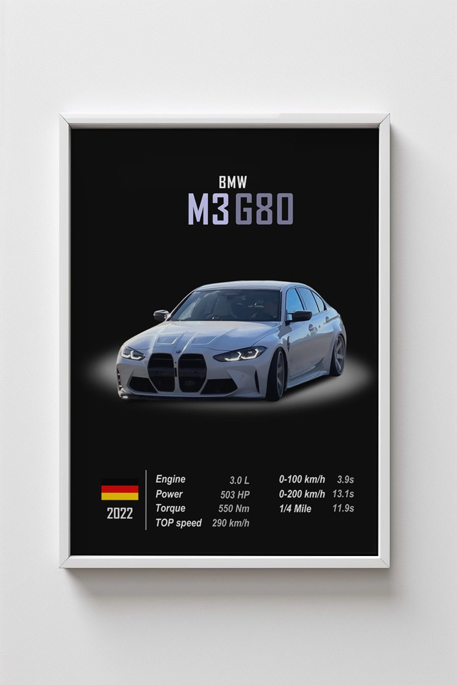 BMW M3 G80 Poster, BMW Poster, M3, Car Poster, Car Posters, Digital ...