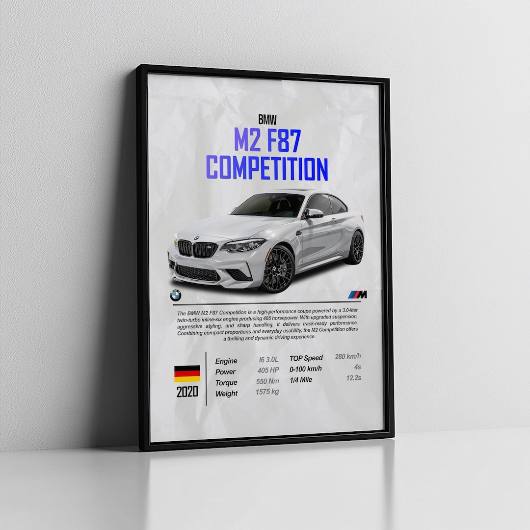 BMW M2 F87, BMW Poster, F87, BMW M2, Car Poster, Car Posters, Digital, Printable, Wall Art, Wall ...