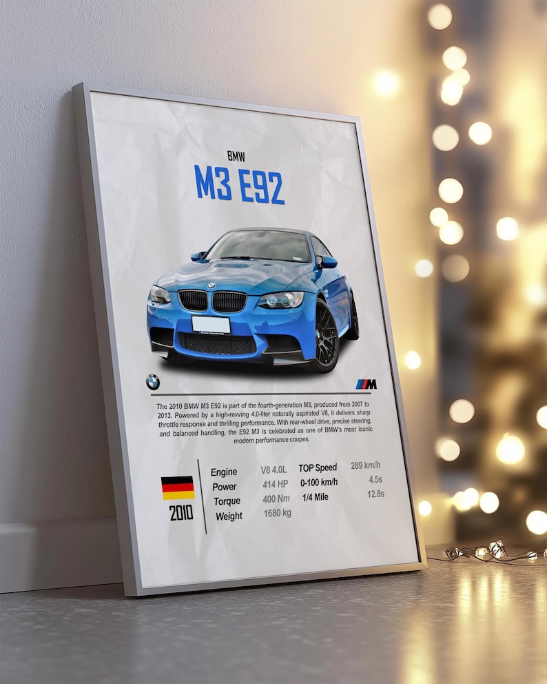 BMW M3 E92 Poster | V8 Performance Wall Art | BMW M3 Digital Download ...