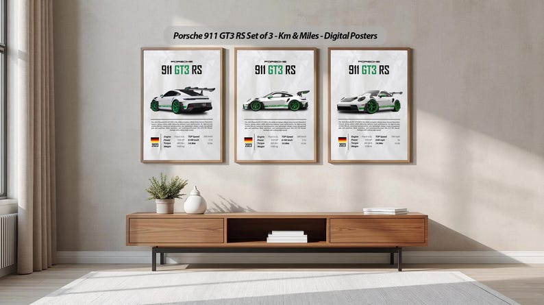 Porsche 911 GT3 RS Car Poster Set: Boys Room Decor | Car Wall Art ...