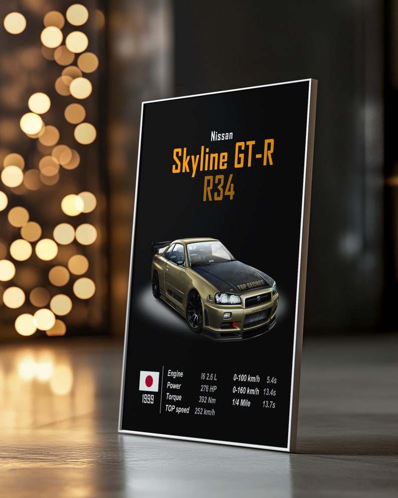 Nissan Skyline GT-R R34 Poster, GTR, Car Poster, Car Posters, Digital ...