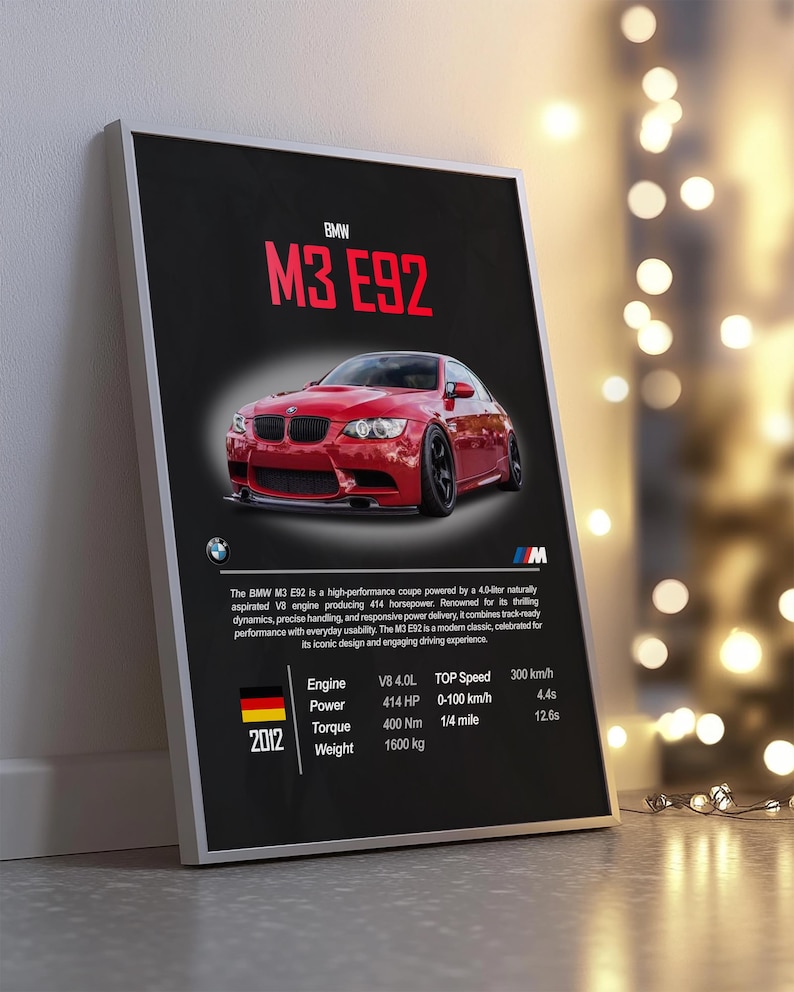 BMW M3 E92 Poster: Car Enthusiast Wall Art (digital Download) - Etsy