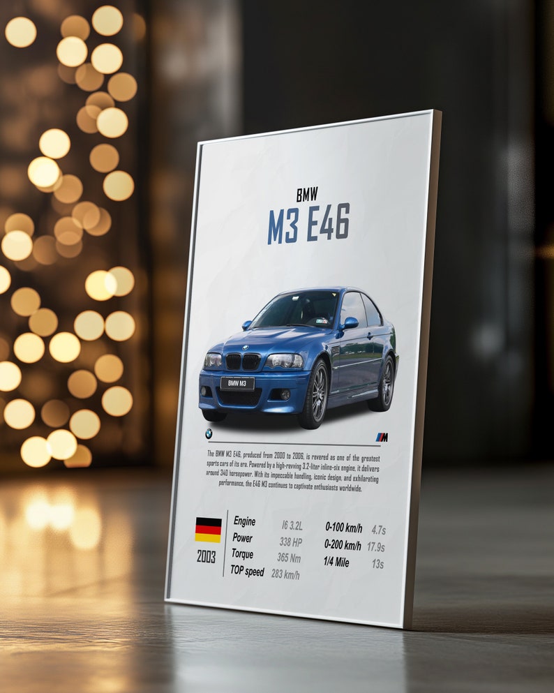 BMW M3 E46 Poster: Car Enthusiast Wall Art (digital Download) - Etsy