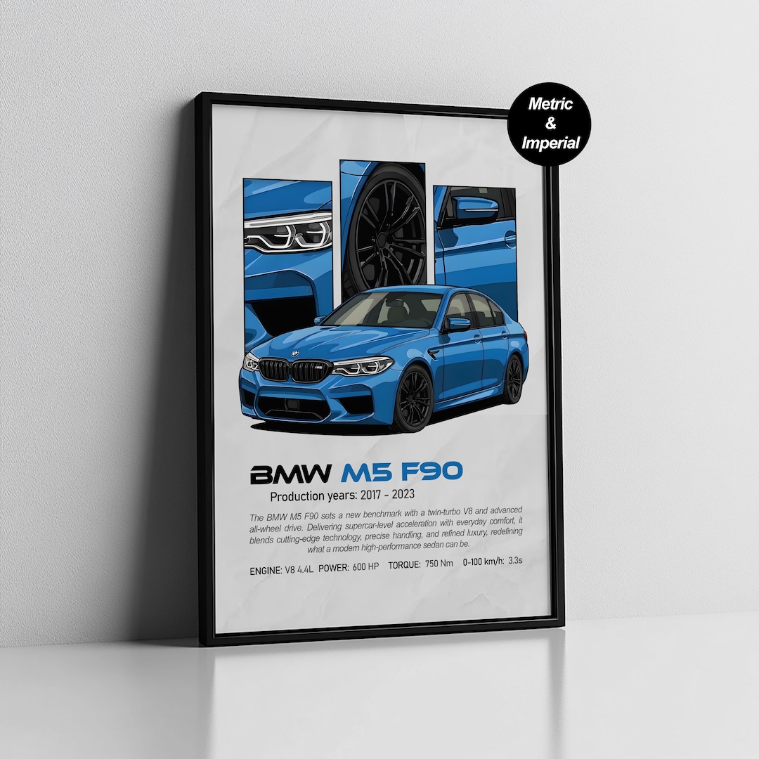 BMW M5 F90 Blue Poster | Iconic BMW V8 Wall Art | Modern M5 Digital ...