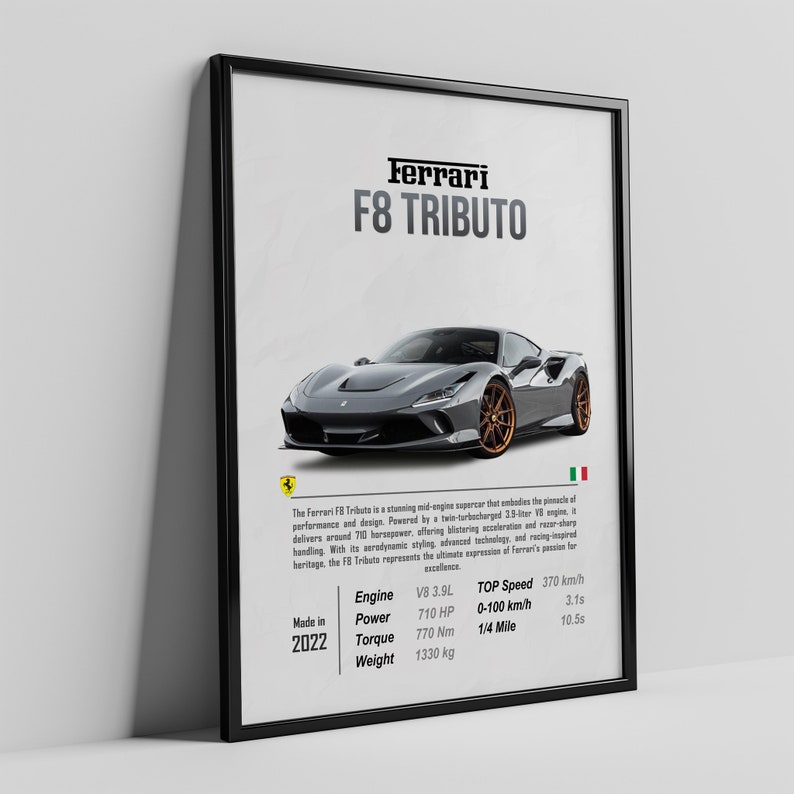 Ferrari F8 Tributo Poster, Ferrari Poster, Car Poster, Car Posters ...