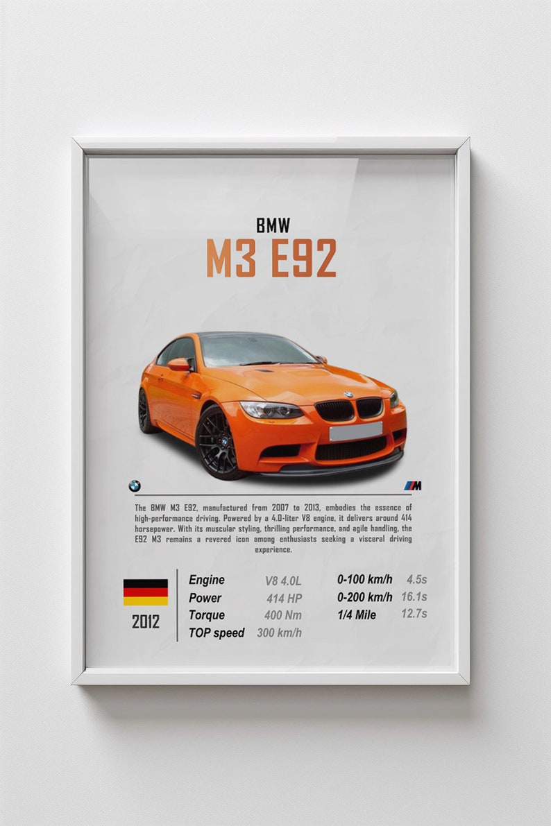 BMW M3 E92 Poster: Car Enthusiast Wall Art (digital Download) - Etsy