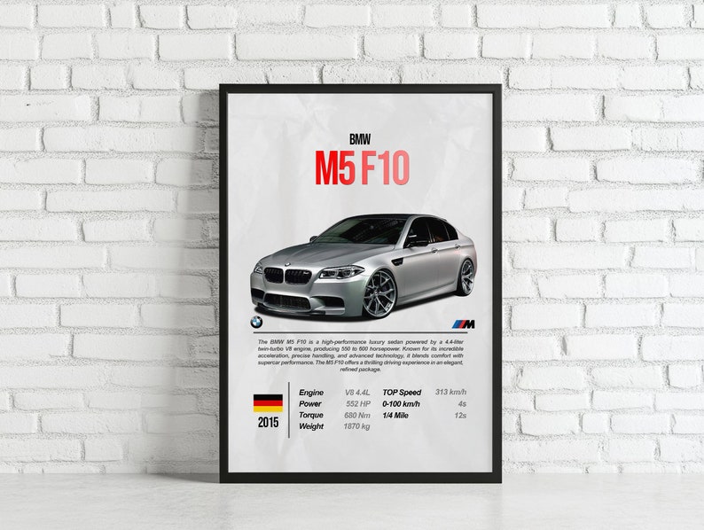 BMW M5 F10, BMW Poster, F10, M5 F10, Car Poster, Car Posters, Digital ...