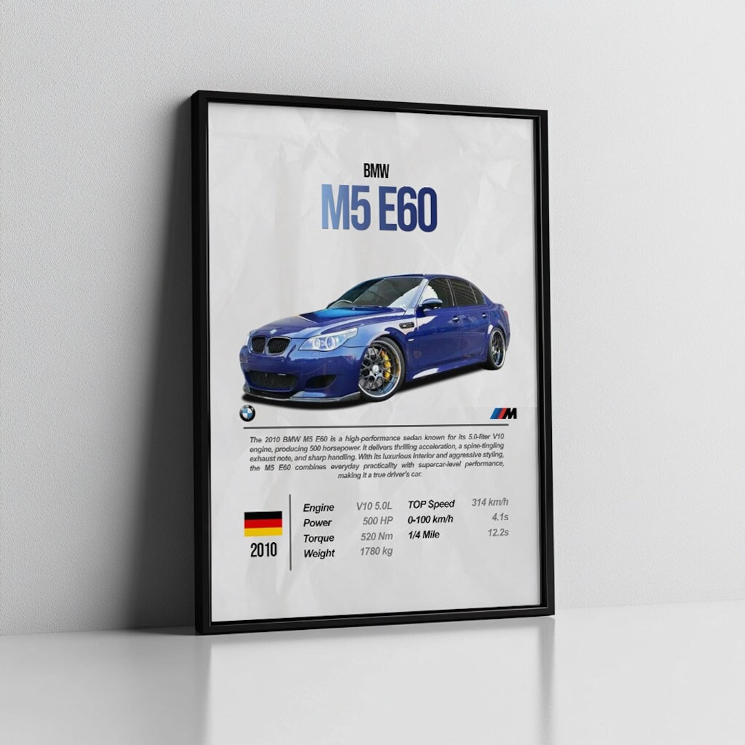BMW M5 E60, BMW Poster, E60, M5 E60, Car Poster, Car Posters, Digital ...