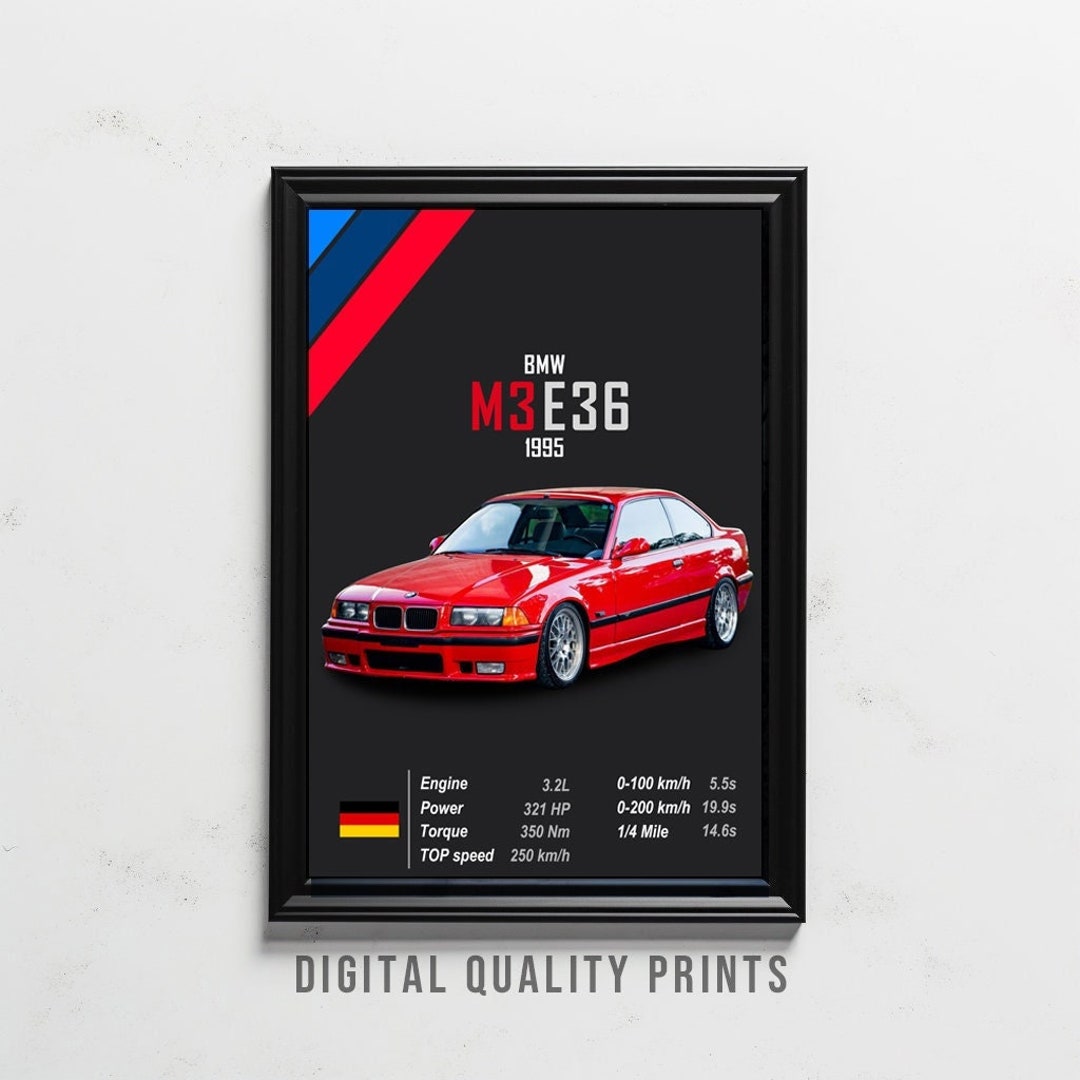Red BMW M3 E36 Poster, M3 Poster, Set of 2, Dark and Light Theme ...