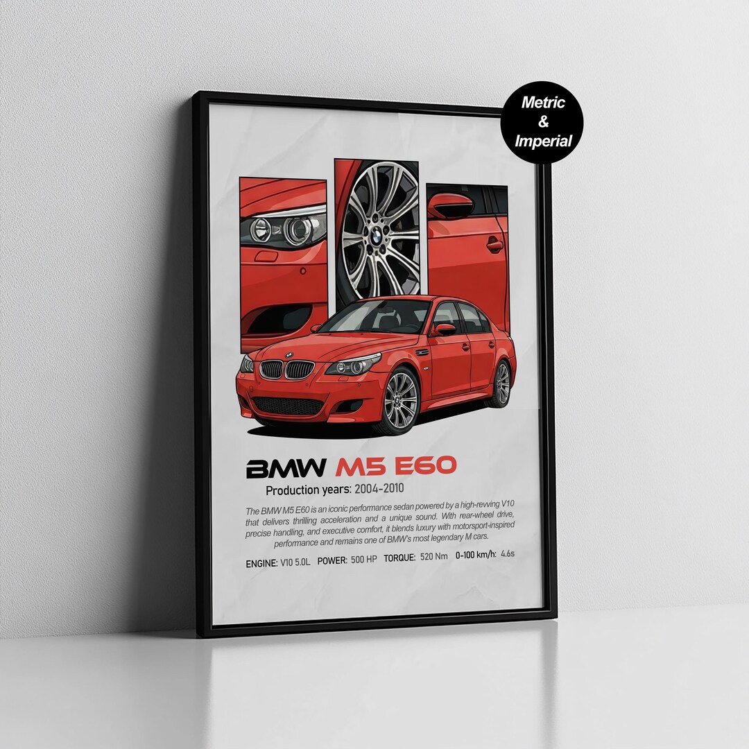 BMW M5 E60 Red Poster | V10 Performance Sedan Wall Art | Classic BMW M5 ...