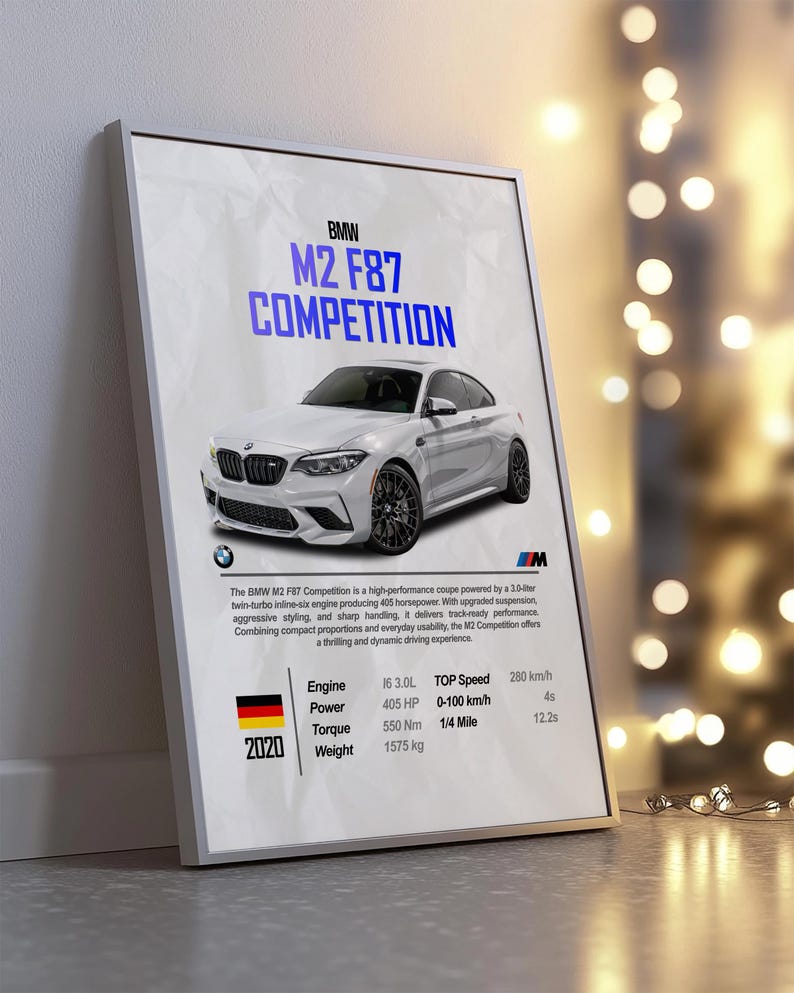 BMW M2 F87 Competition Poster: Car Enthusiast Wall Art (digital ...