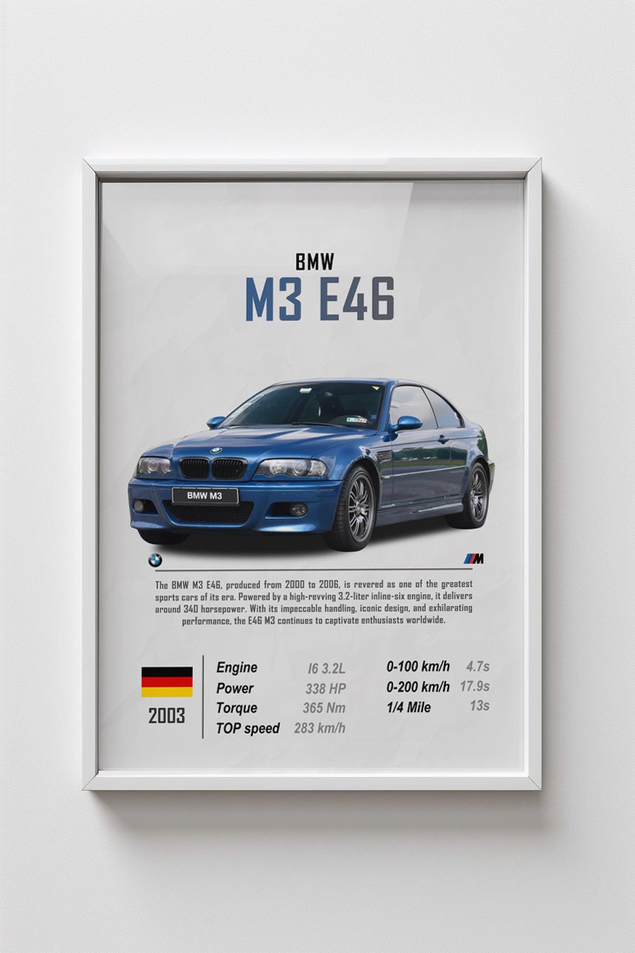 BMW M3 E46, BMW Poster, E46, BMW M3, Car Poster, Car Posters, Digital ...