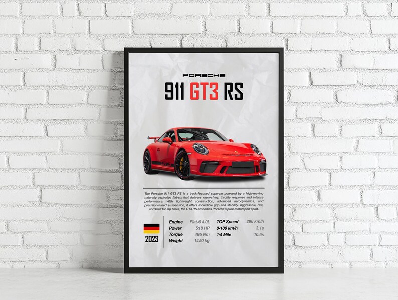 Porsche GT3 RS Poster | 911 Supercar Printable | GT3RS Digital Art ...