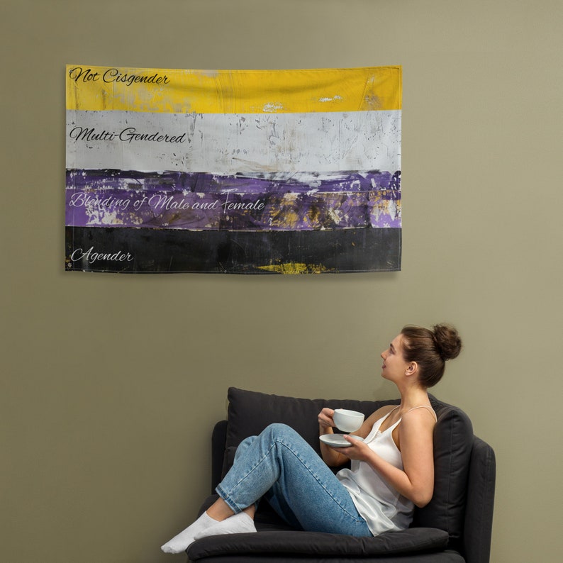 Creative Non Binary Pride Flag With "know Your Flag" Details - Weathered Look (3ft X 5ft) (36in ...