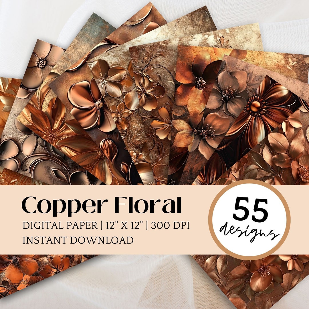 Hammered Copper DIGITAL PAPER Metallic Background for Craft Printable ...
