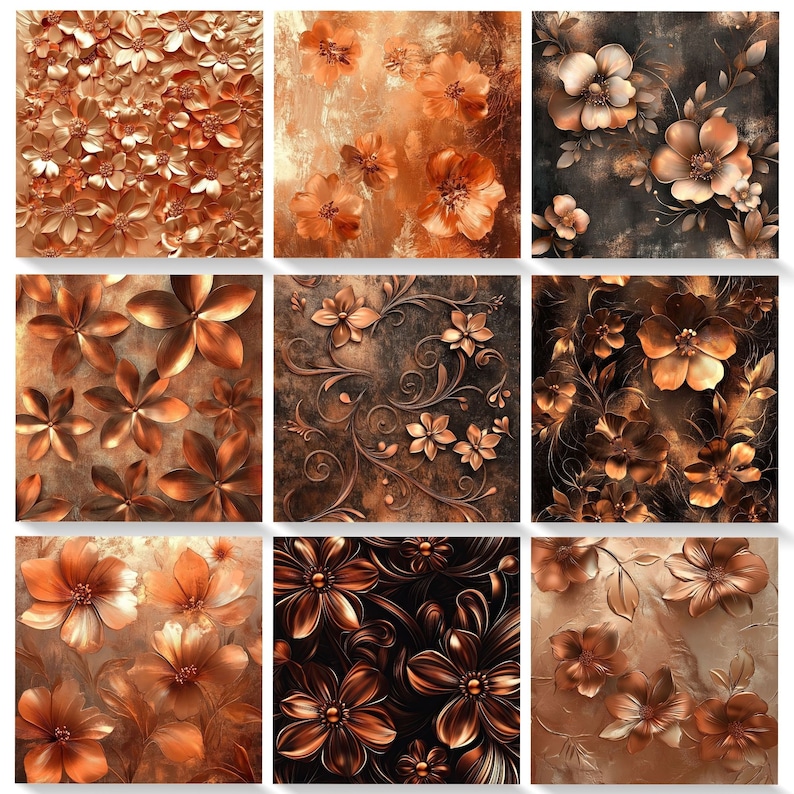 Copper Floral DIGITAL PAPER for Crafting Metallic Scrapbook Paper ...