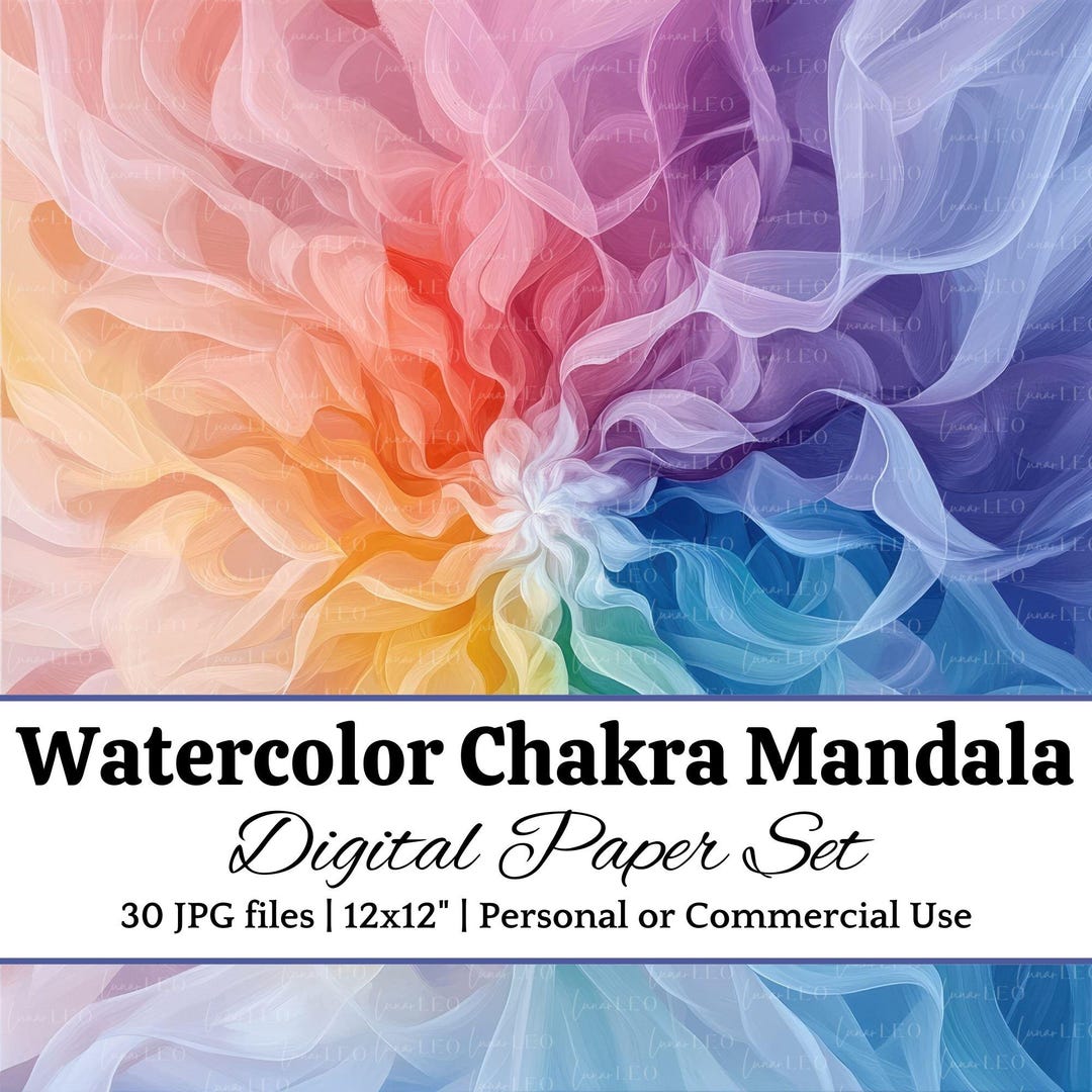 Watercolor Chakra DIGITAL PAPER Spiritual Art Mandala Rainbow Printable ...