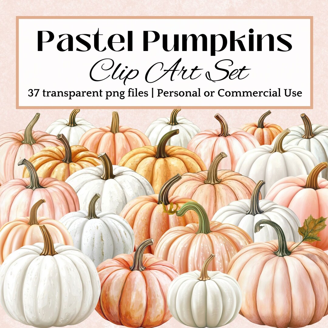 Pastel Pumpkin CLIPART Set Fall PNG for Halloween Decor Pink Autumn ...