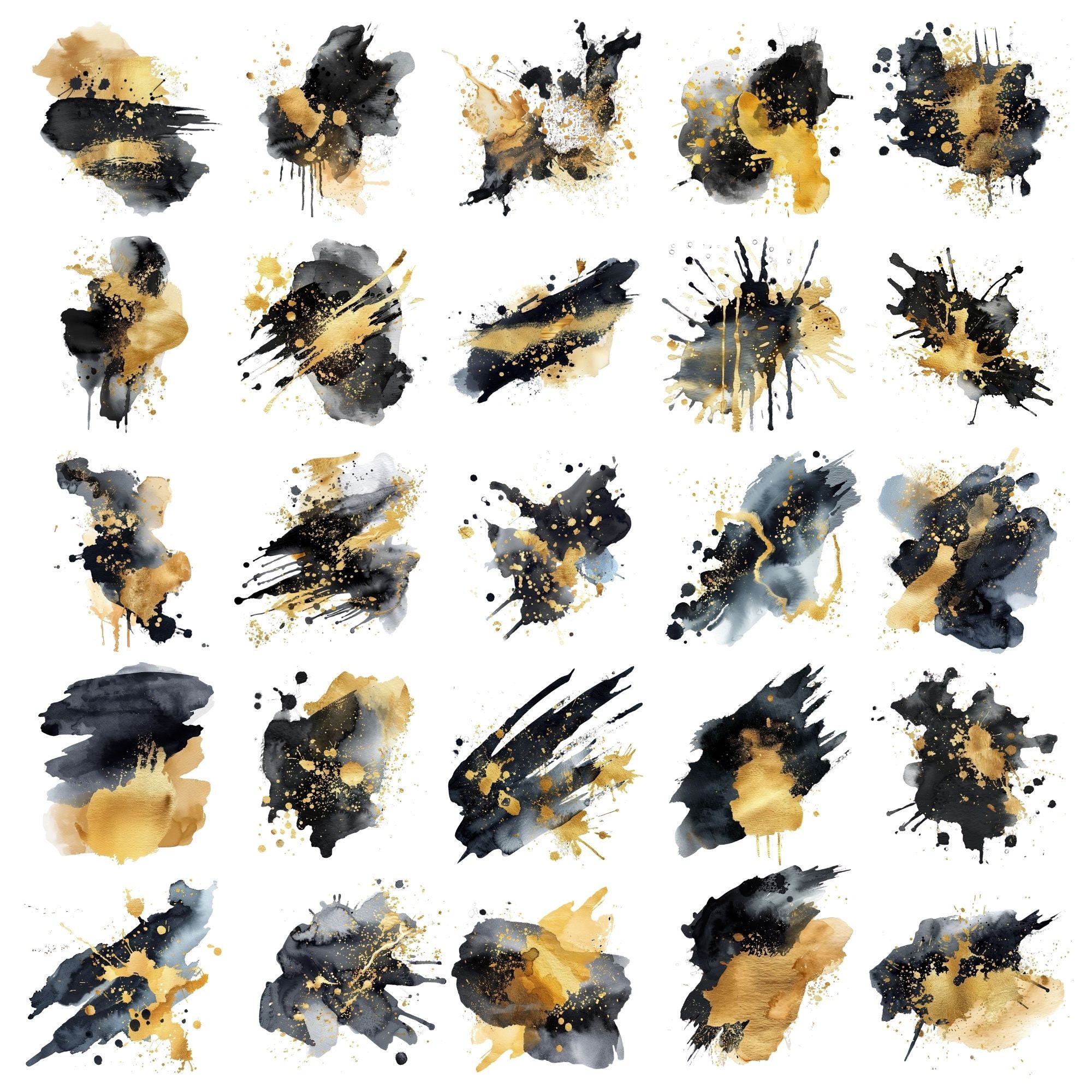 Luxury Black Gold Watercolor Splatter PNG Brush Stroke Abstract Paint ...