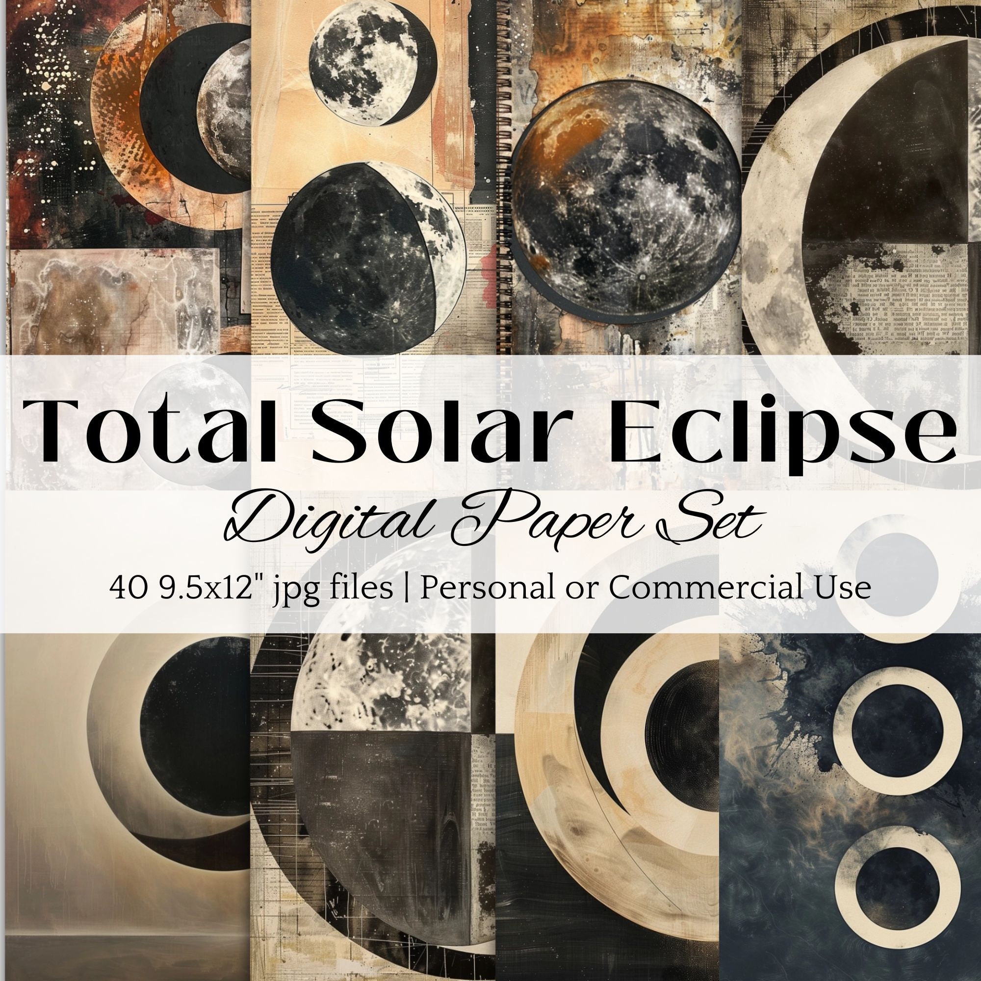 SOLAR ECLIPSE Path of Totality Set of 40 Jpg Digital Paper Backgrounds ...