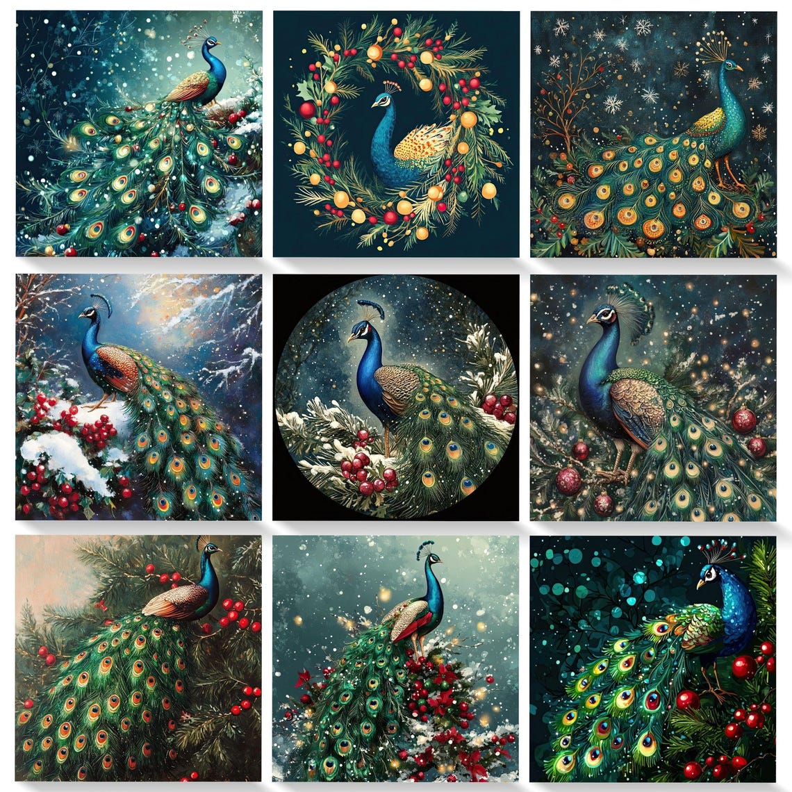 Christmas Peacock DIGITAL PAPER Bird Feather Peacock Holiday Background ...