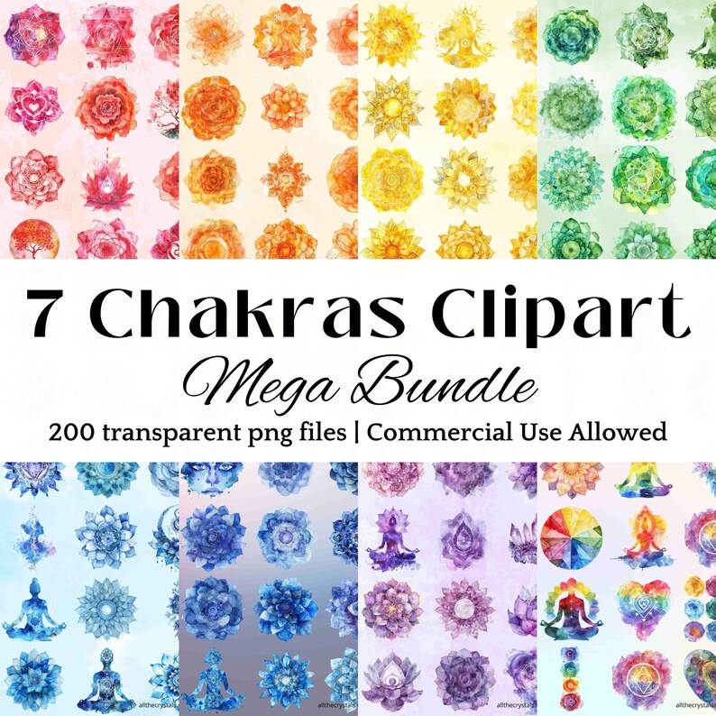BUNDLE 7 Chakras CLIP ART Set Holistic Energy Healer Clipart Marketing ...
