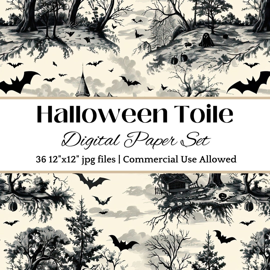 White Halloween Toile DIGITAL PAPER Spooky Pattern Vintage Halloween ...