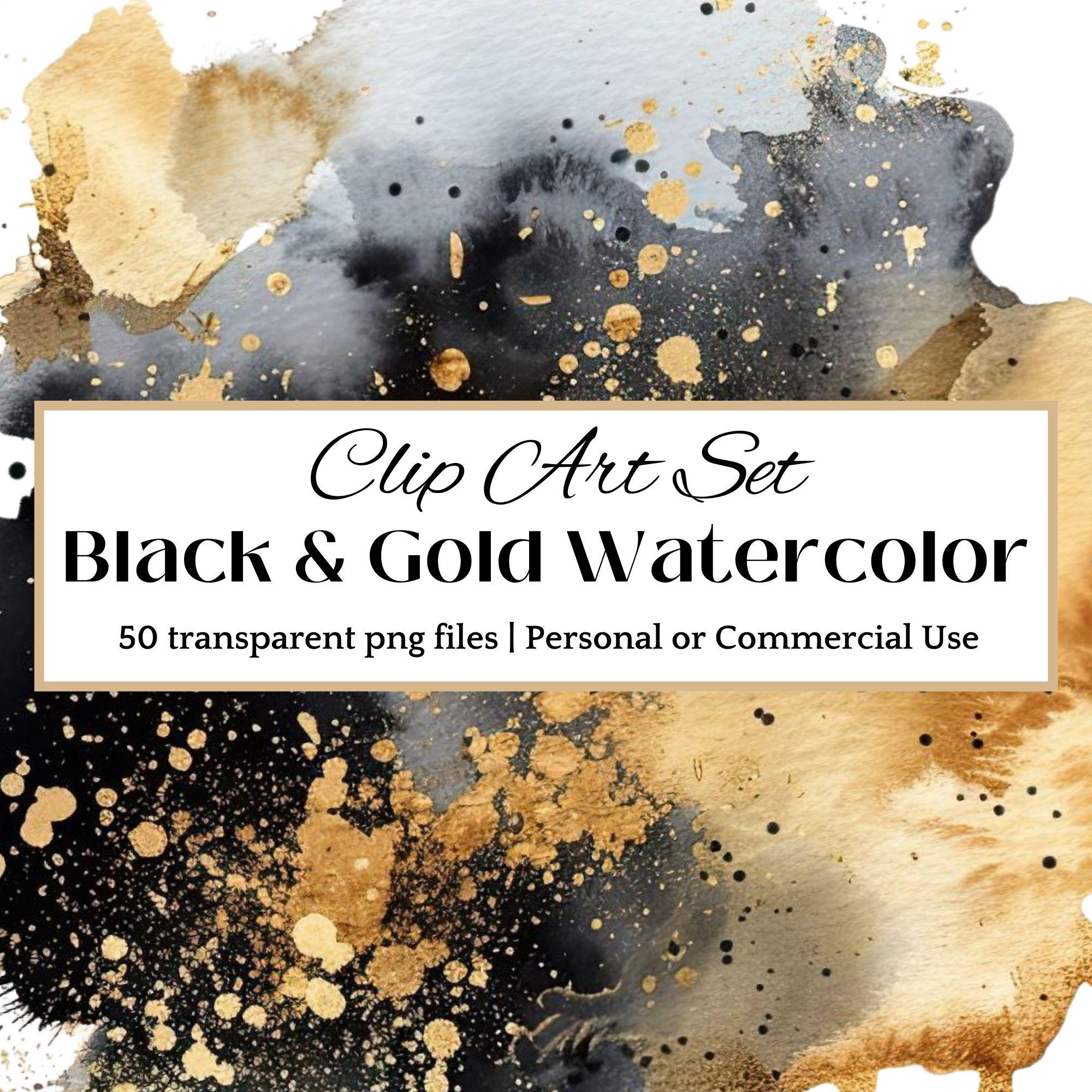 Luxury Black Gold Watercolor Splatter PNG Brush Stroke Abstract Paint ...