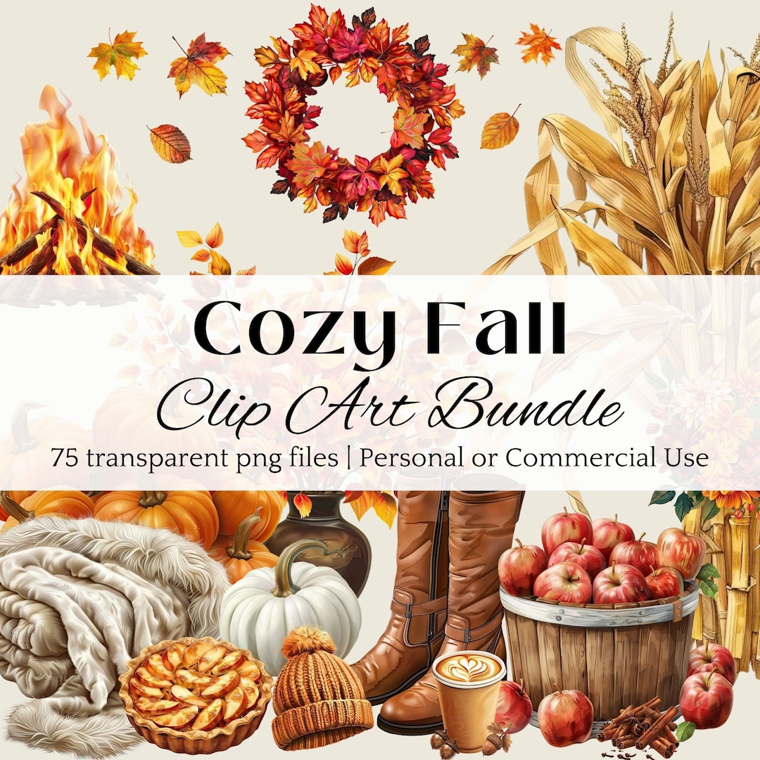 Cozy Autumn Clipart Bundle: Thanksgiving Graphics, Fall Leaves (PNG ...