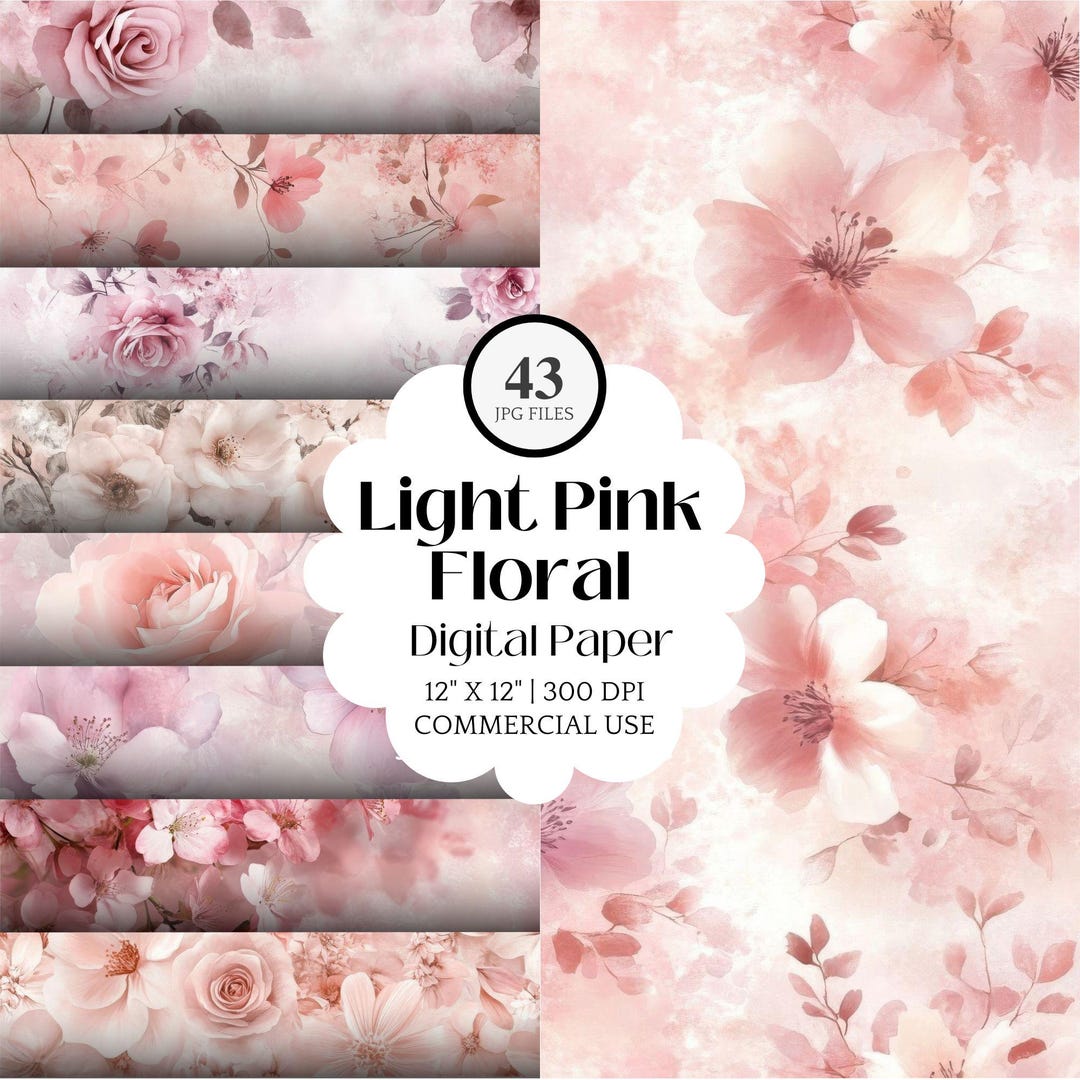 Pink Floral DIGITAL PAPER Soft Romantic Background Blush Scrapbook ...