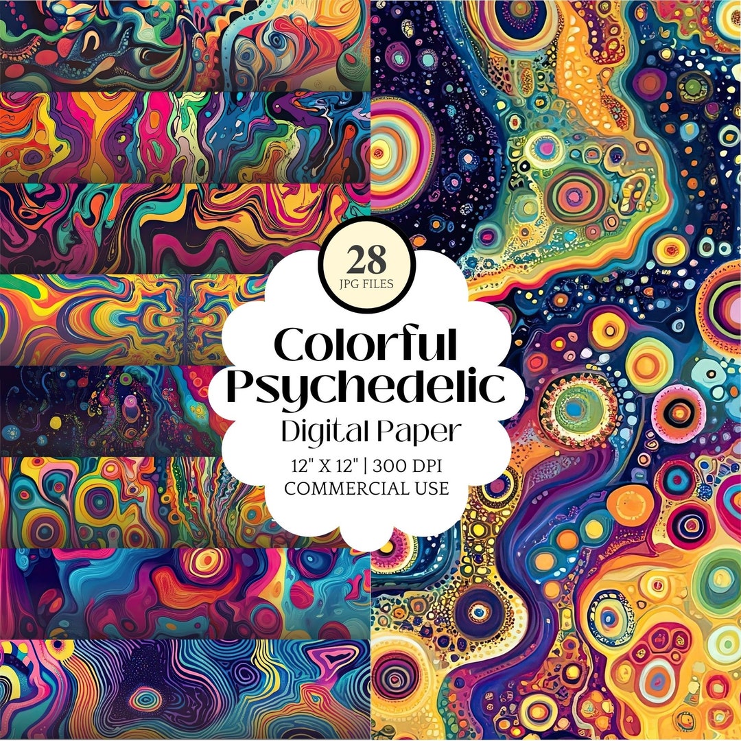 Psychedelic DIGITAL PAPER for Scrapbooking Retro Design Colorful ...