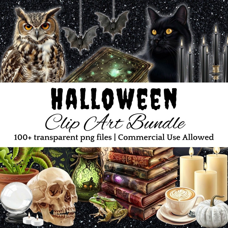 Halloween CLIP Art W Digital PAPER BUNDLE Spooky Graphics Patterns for ...