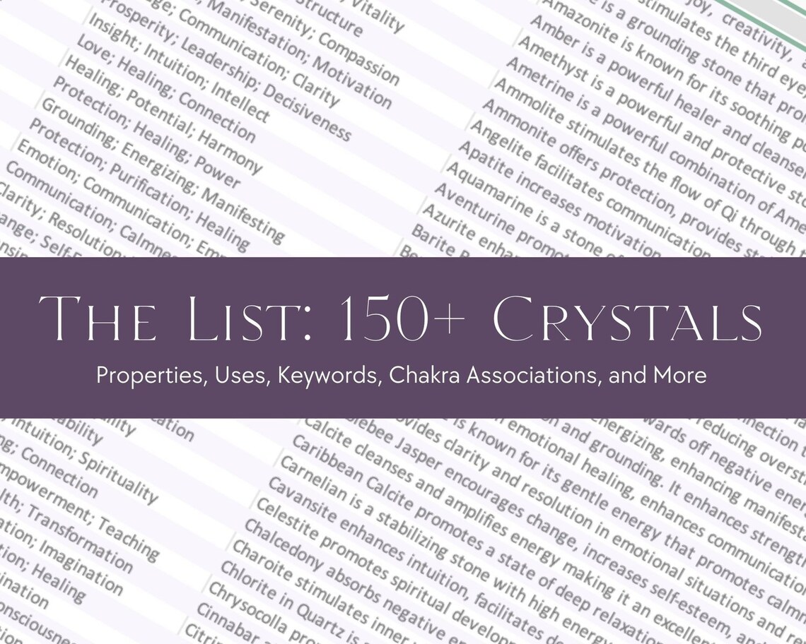 150 Crystal Properties SPREADSHEET Editable Crystal Healing Info Cards ...